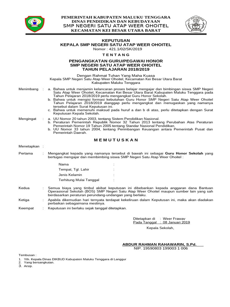 Contoh SK Guru Honor | PDF
