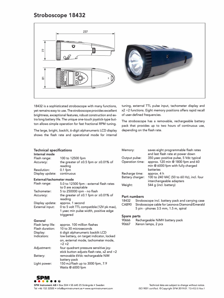 SPM Vibration Stroboscope 18432 Data Sheet | PDF | Flash (Photography ...