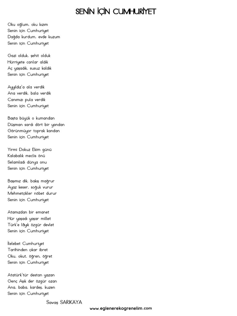 Senin Icin Cumhuriyet Siiri | PDF