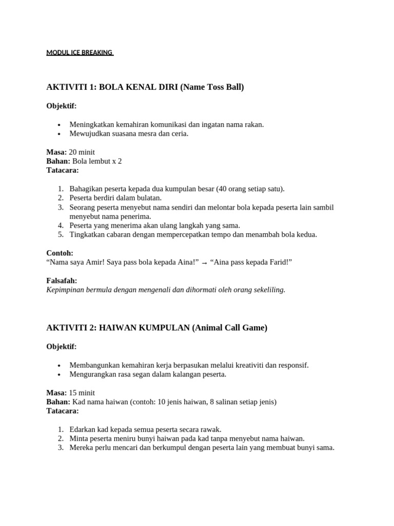 Aktiviti Ice Breaking untuk Team Building | PDF