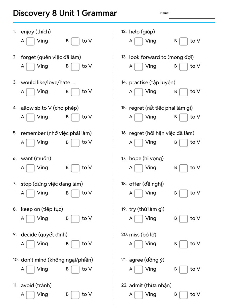 Discovery 8 Unit 1 Grammar Quiz | PDF