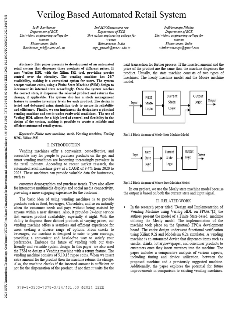 Verilog Based Automated Retail System | PDF | Hardware Description Language | Vending Machine