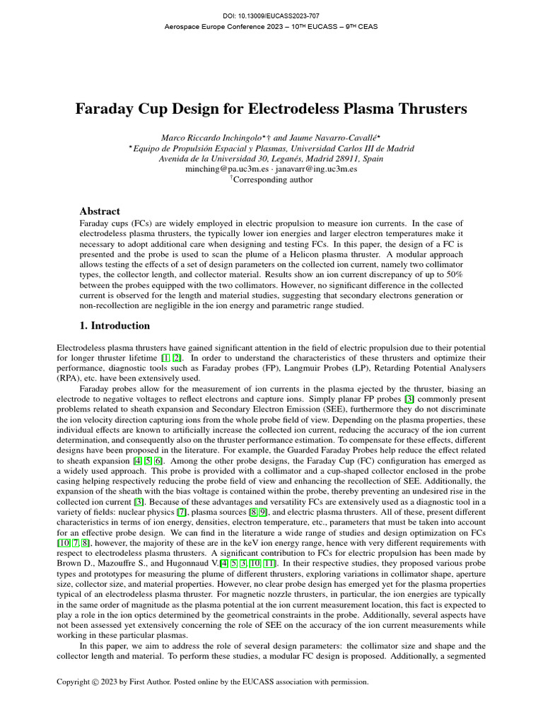 Faraday Cup Design For Electrodeless Plasma Thrusters | PDF | Plasma ...