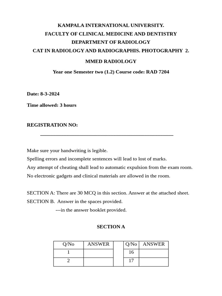 Radiology Exam Paper - RAD 7204 | PDF | Magnetic Resonance Imaging ...