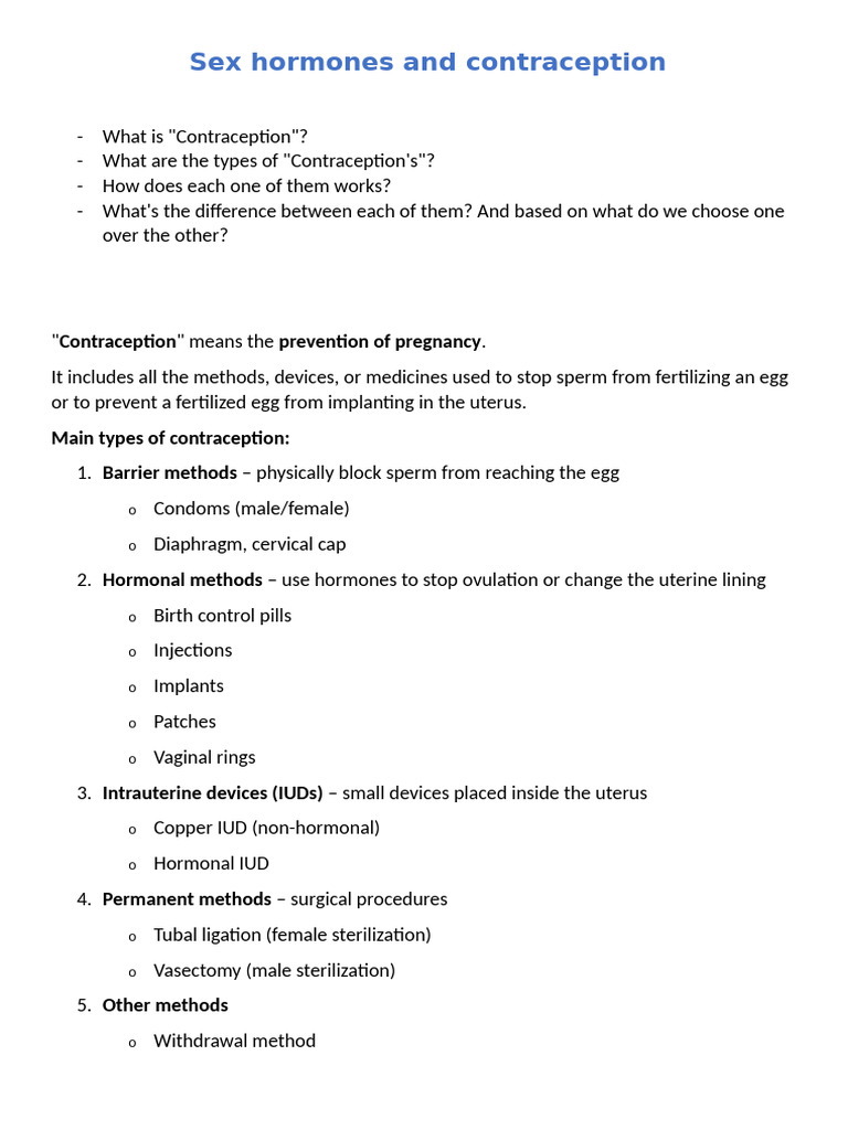 Types and Effects of Contraception Methods | PDF | Birth Control ...
