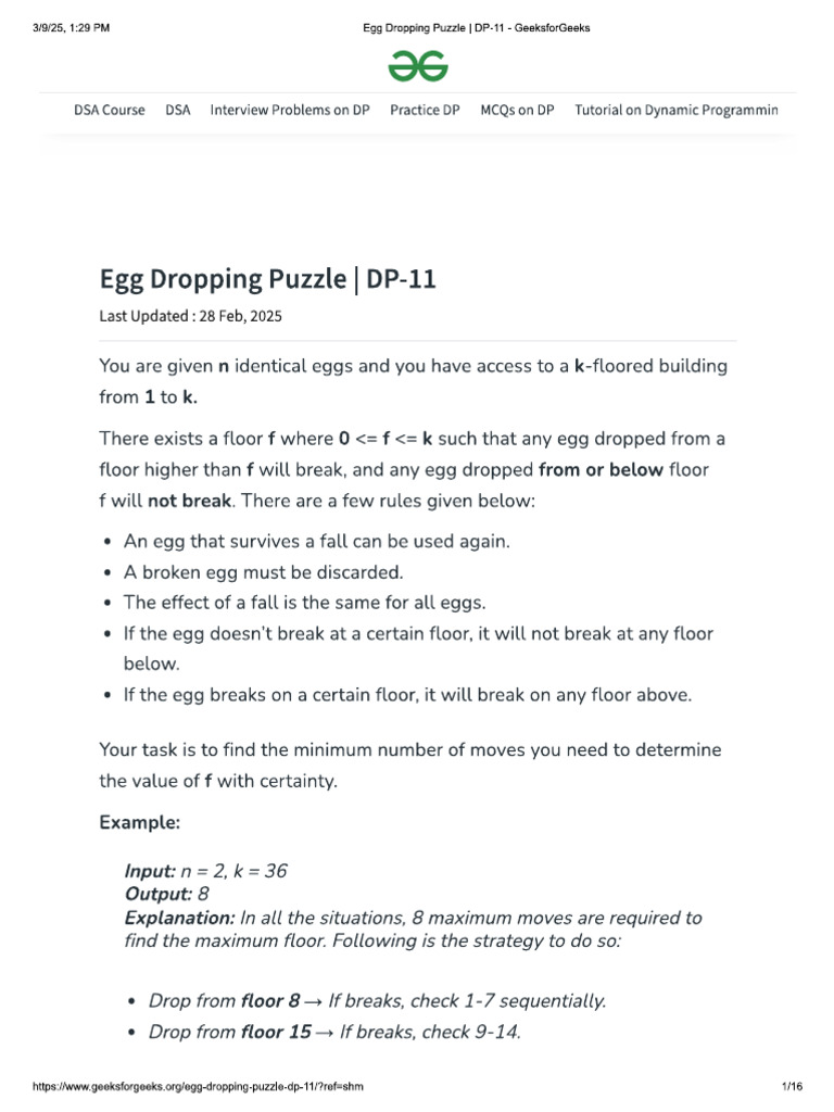 Egg Dropping Puzzle | PDF