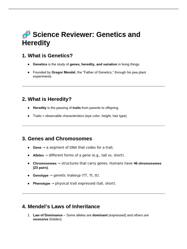 Genetics and Heredity Overview | PDF | Dominance (Genetics) | Genotype
