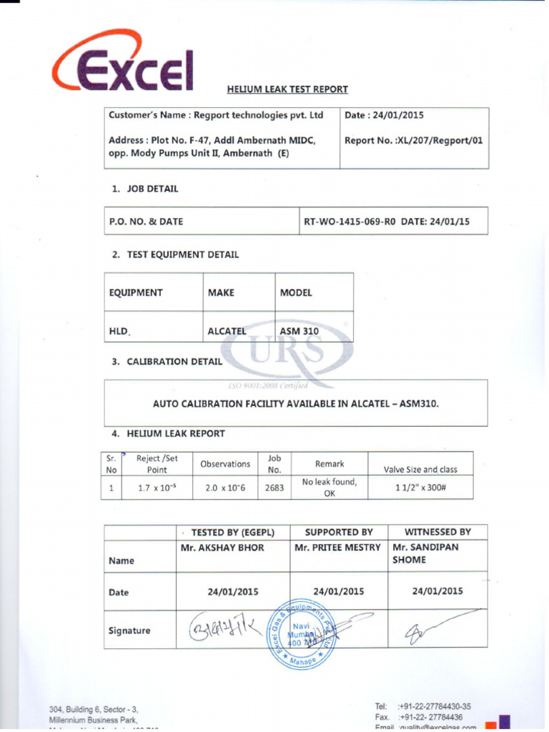 Helium Leak Test Report | PDF