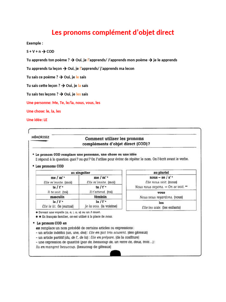 Pronoms Complément d'Objet Direct | PDF