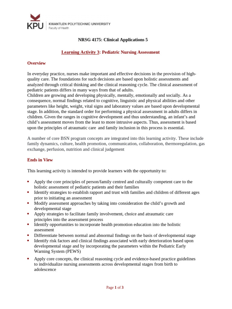 Pediatric Nursing Assessment Guide | PDF | Learning | Cognitive Science