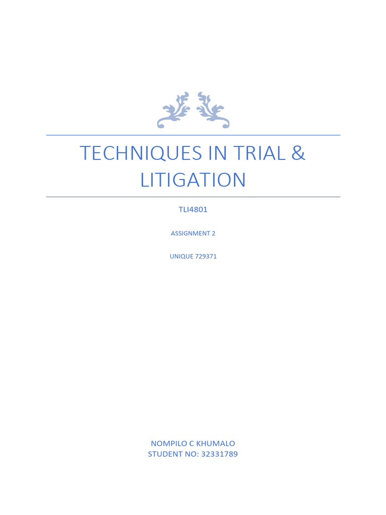 Techniques in Trial and Litigation Marked Assignment 2 | PDF | Plea | Bail