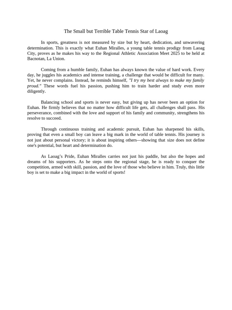 The Small But Terrible Table Tennis Star of Laoag-Euhan | PDF