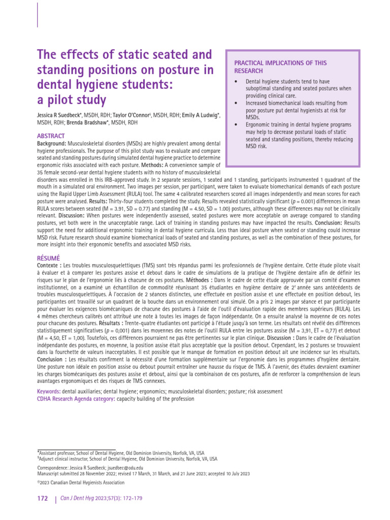 Dental Hygiene Student Posture Seated | PDF