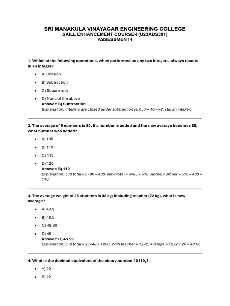 Engineering College Assessment Questions | PDF | Numbers | Mathematics