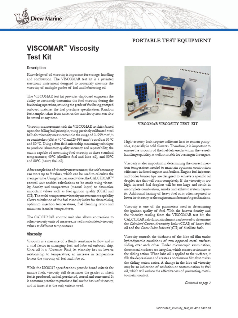 VISCOMAR™ Viscosity Test Kit Overview | PDF | Viscosity | Fuel Oil