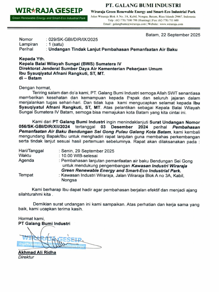 Und Tindak Lanjut Pemanfaatan Air Baku Bendungan Sei Gong | PDF