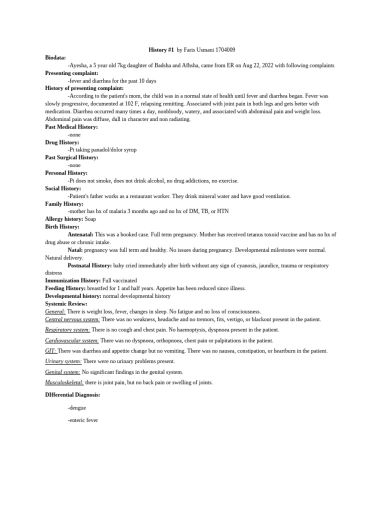 Paed Final Yr Ward Histories | PDF | Pregnancy | Breastfeeding