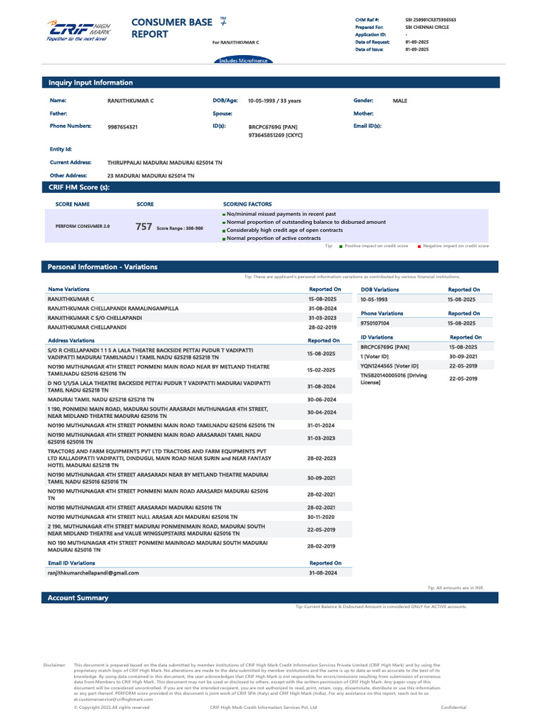 Ranjithkumar C Credit Report Summary | PDF | Credit | Finance & Money ...