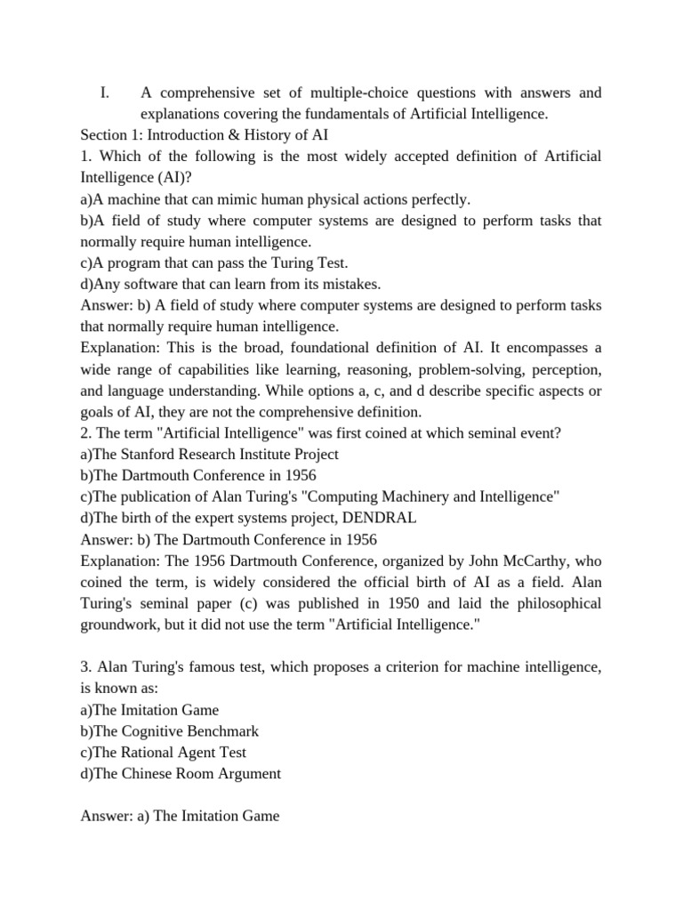 AI Fundamentals: Multiple-Choice Quiz | PDF | Artificial Intelligence ...
