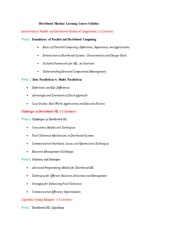 WIP - Distributed MAchine Learning Course - Tentative Lesson Plan | PDF ...