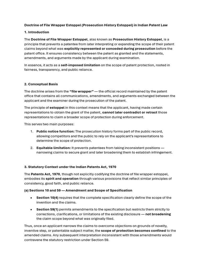 Note On Doctrine of File Wrapper Estoppel | PDF | Glossary Of Patent ...