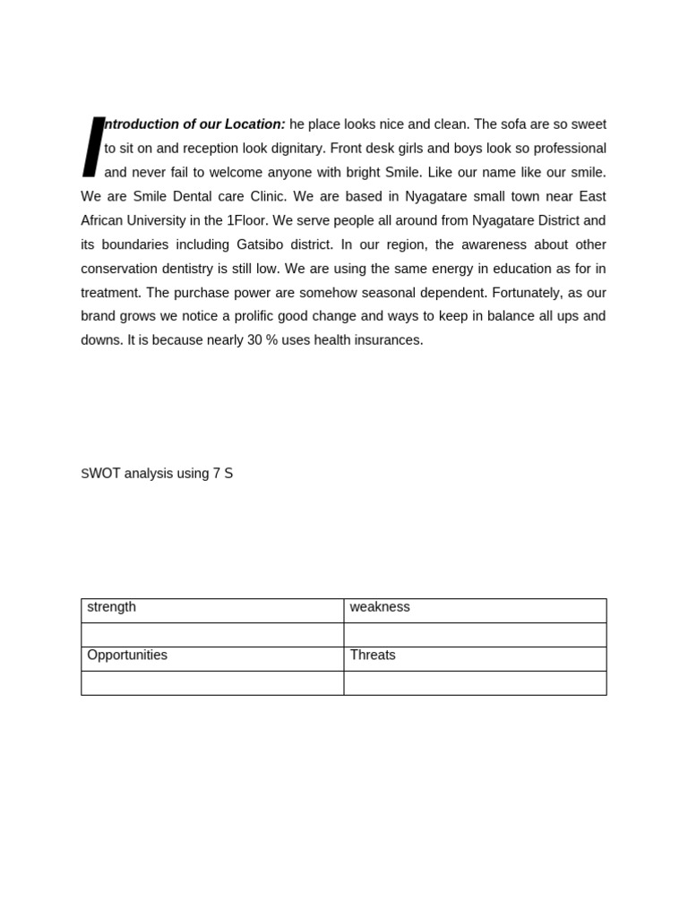 Smile Dental Care Clinic SWOT Analysis | PDF | Dentistry | Health Care