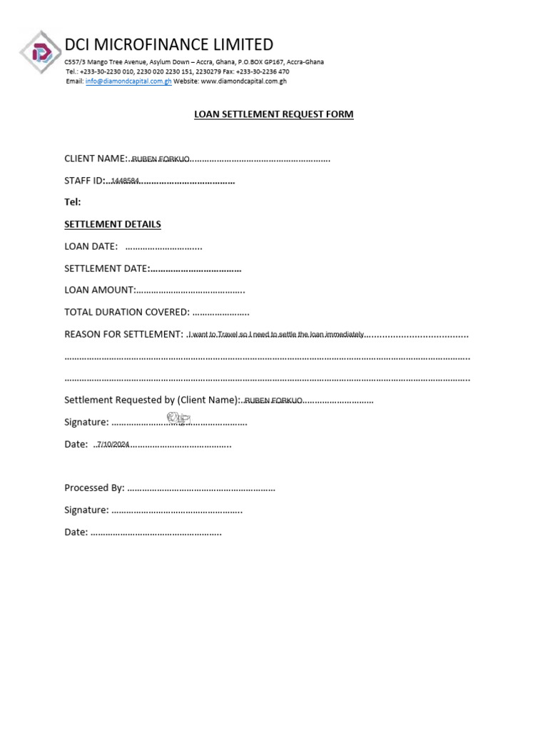 Settlement Request Form | PDF