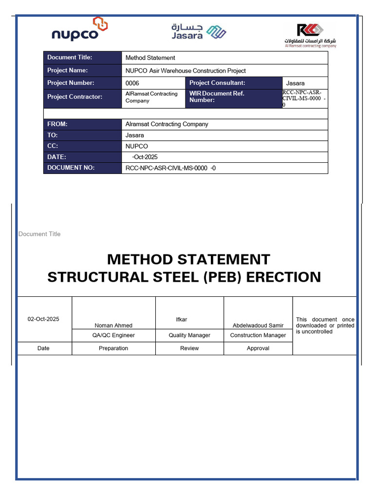 Method Statement for Steel Erection | PDF | Crane (Machine) | Nut ...