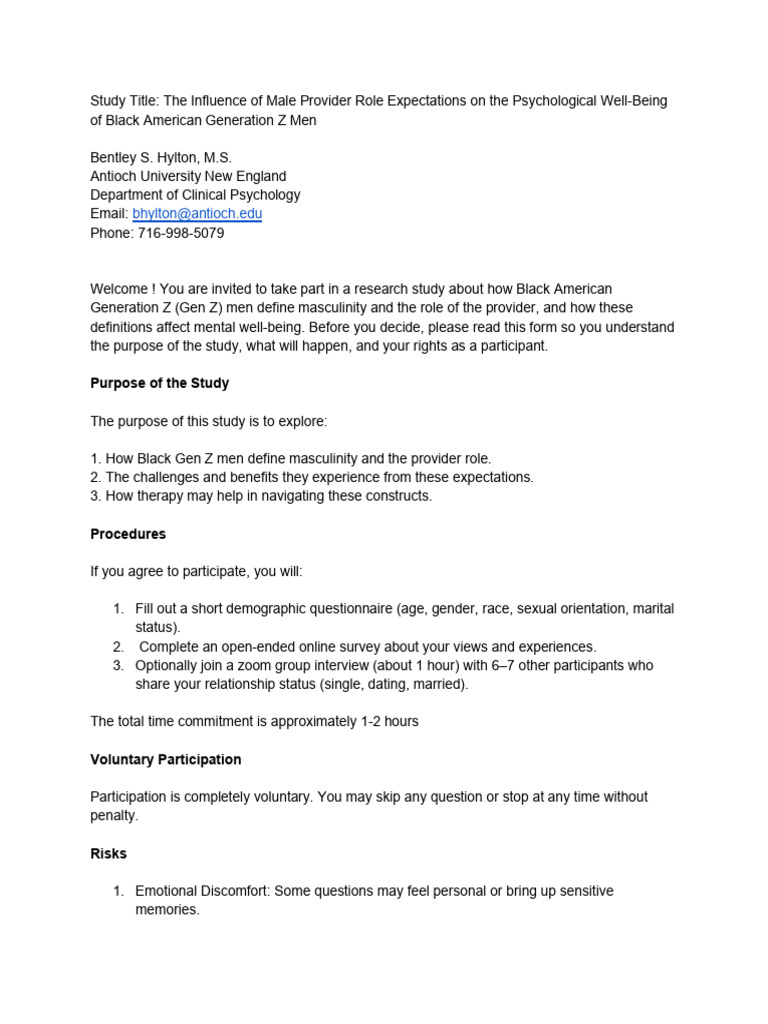 Consent Form 3 | PDF | Psychology | Masculinity