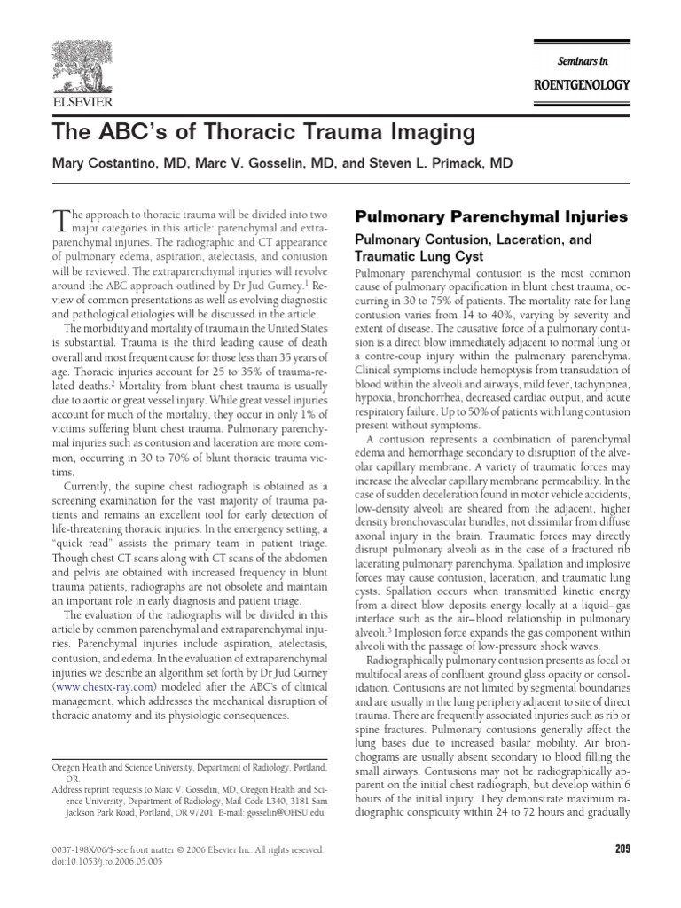 ABCs of Thoracic Trauma Injury | PDF | Lung | Thorax (Human Anatomy)