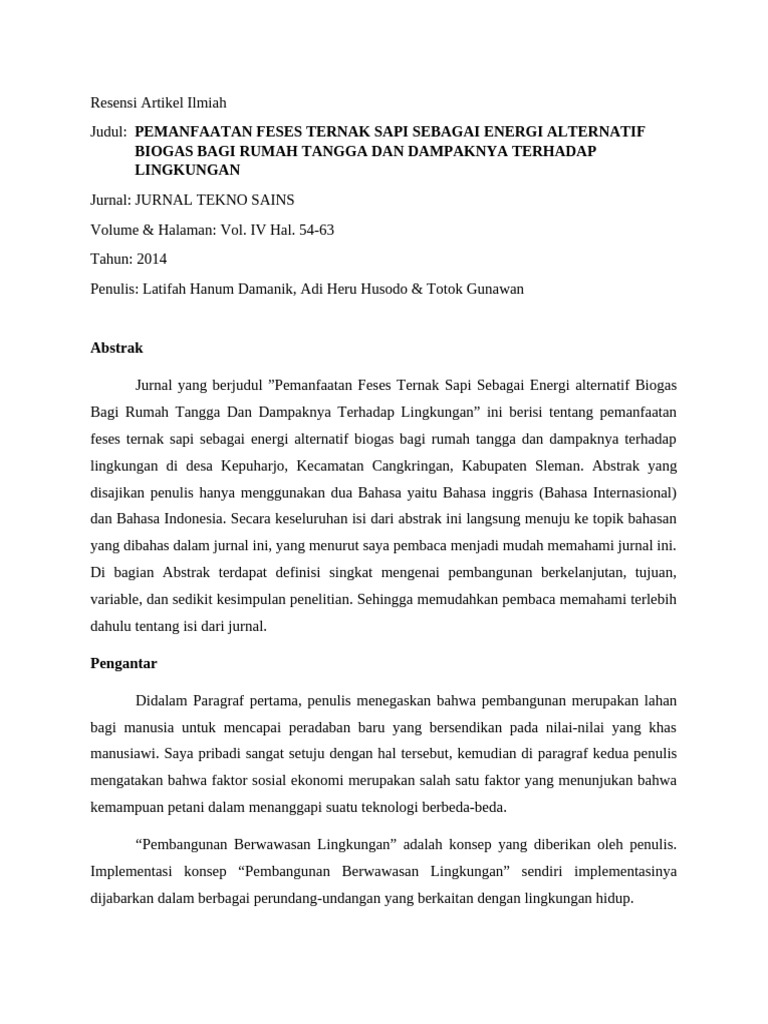 Biogas dari Feses Sapi untuk Rumah Tangga | PDF