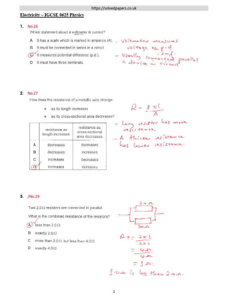 Sample Electricity Igcse Physics 0625 Solved | PDF