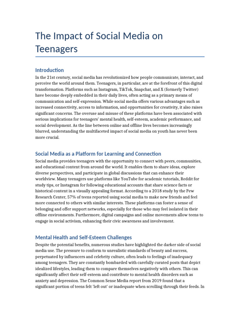 Social Media's Effects on Teenagers | PDF | Adolescence | Social Media