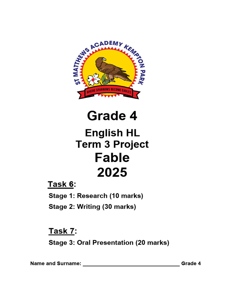 Grade 4 Fable Project Overview | PDF | Vocabulary | Fluency