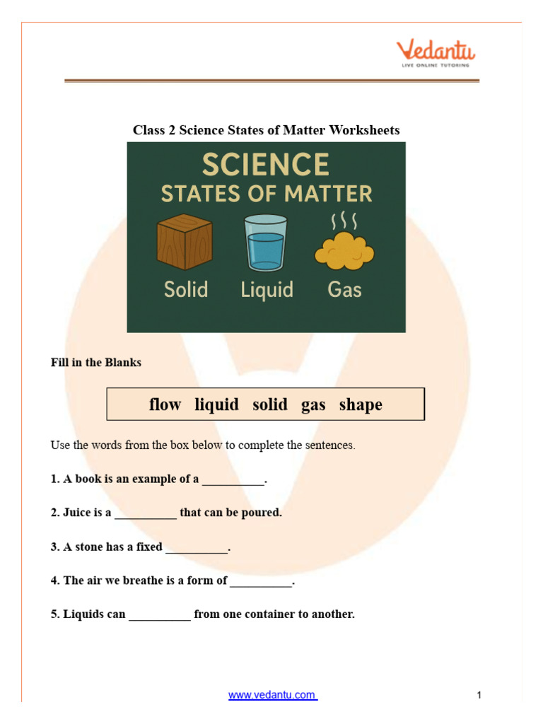 Class 2 States of Matter Worksheets | PDF | Liquids | Water