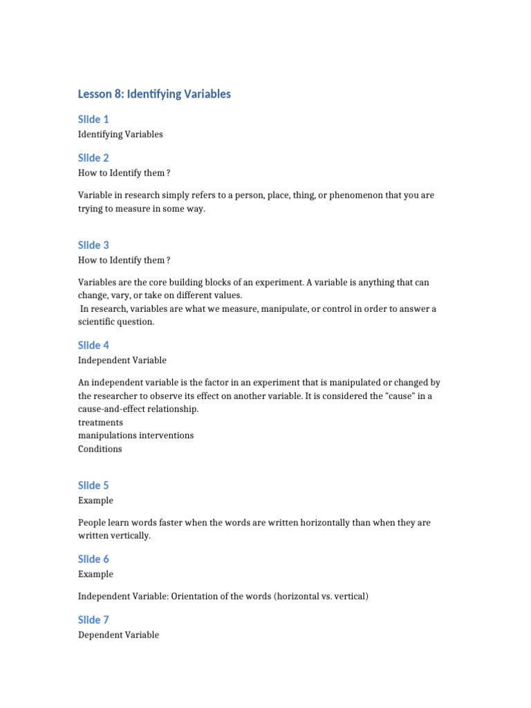 Understanding Research Variables | PDF | Experiment | Dependent And ...