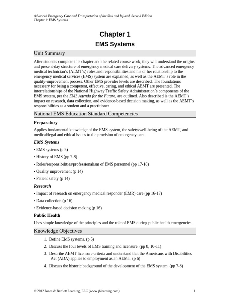 Understanding EMS Systems for AEMTs | PDF | Emergency Medical ...