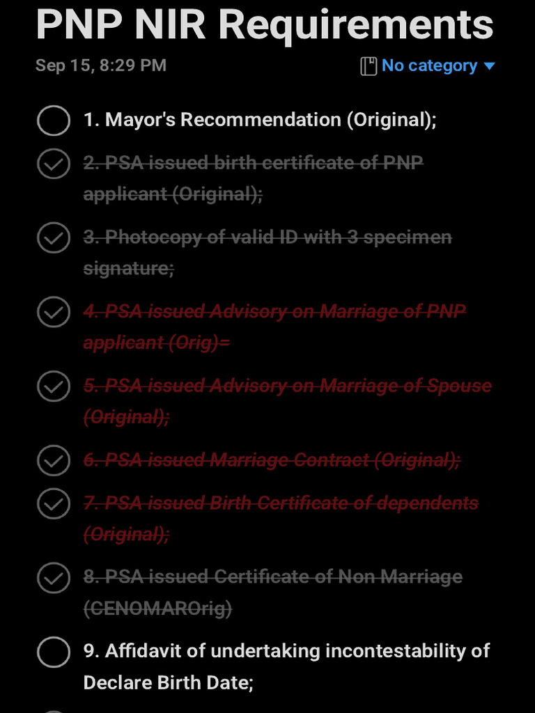 PNP NIR Document Requirements Guide | PDF