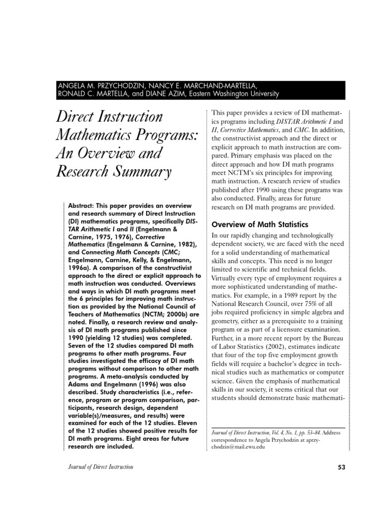Direct Instruction Mathematics Programs | PDF | National Council Of ...