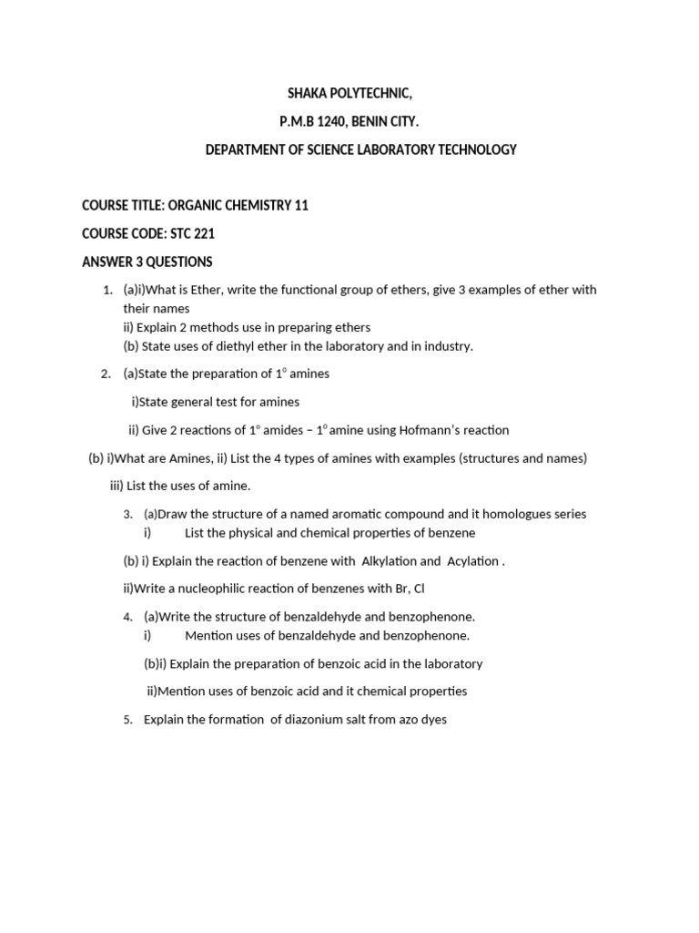 Organic Chemistry 11 STC 221 | PDF