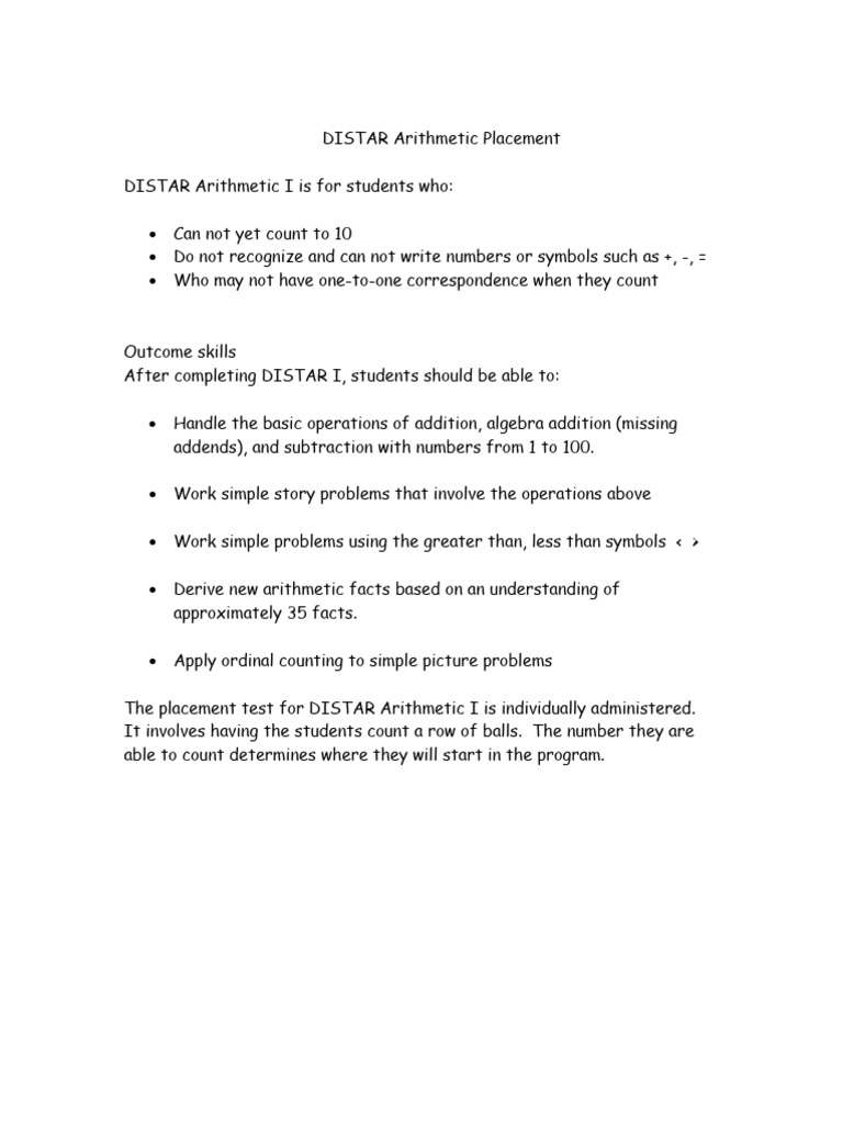 DISTAR Arithmetic Placement Guide | PDF | Arithmetic | Discrete Mathematics