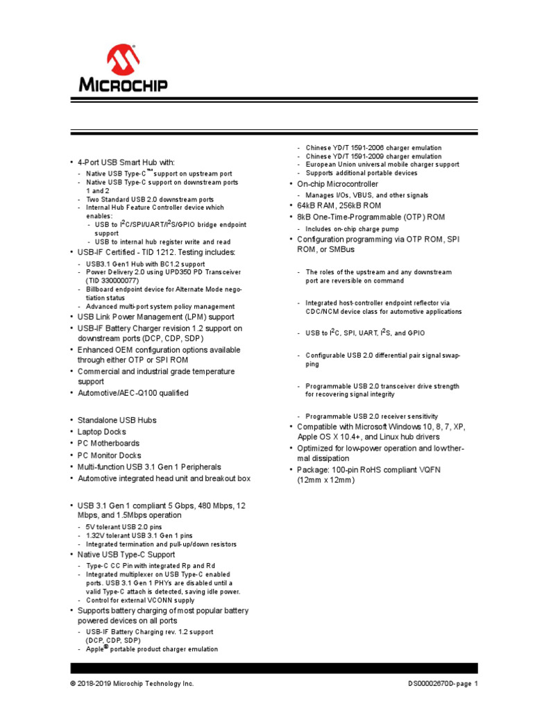 USB7002 Data Sheet DS00002670D | PDF | Usb | Computer Architecture