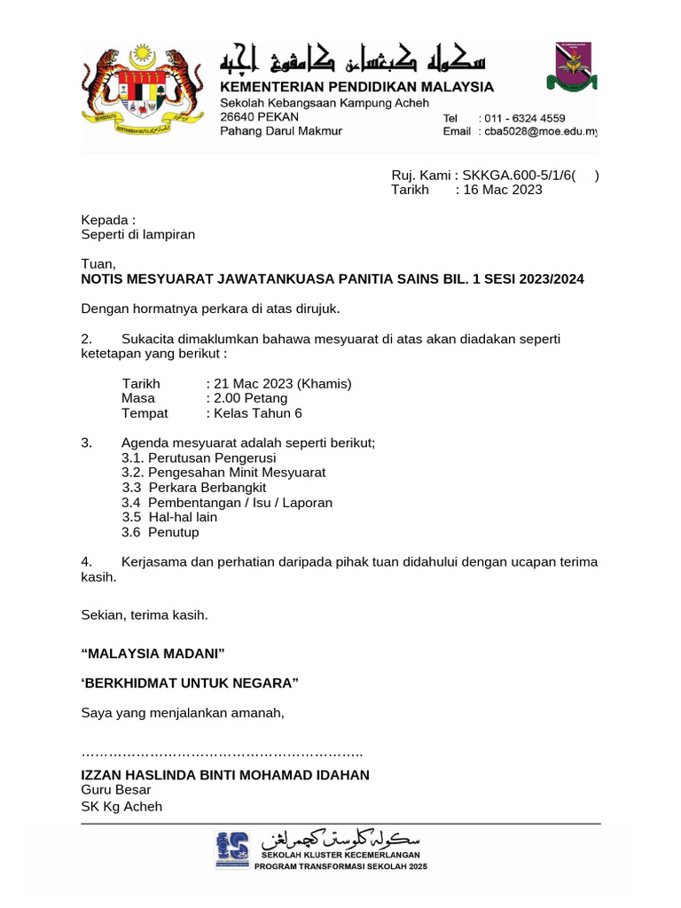 Notis Mesyuarat Panitia SN | PDF
