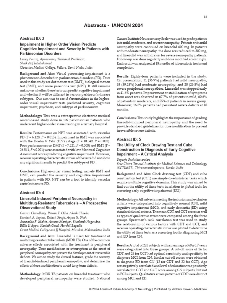 Abstracts Iancon 2024.1 | PDF | Epilepsy | Stroke