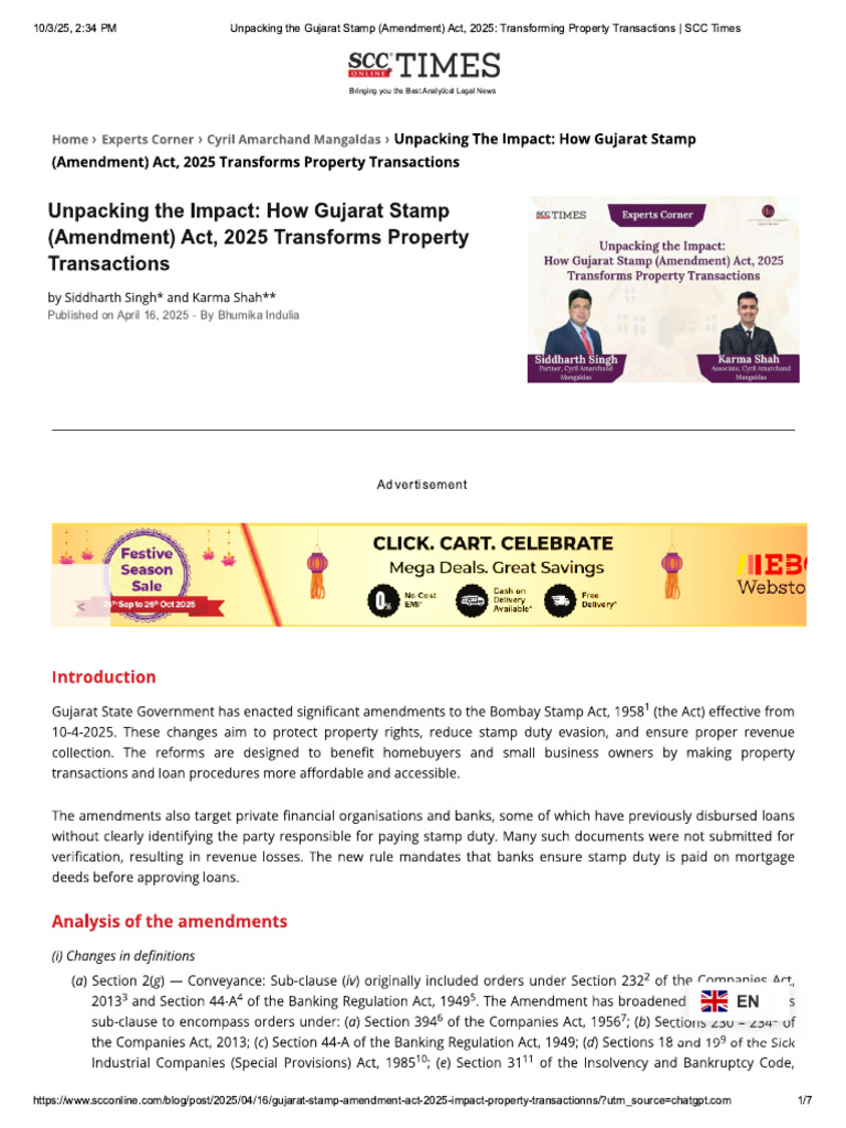 Gujarat Stamp Act 2025 Amendments Explained | PDF | Mortgages | Private Law