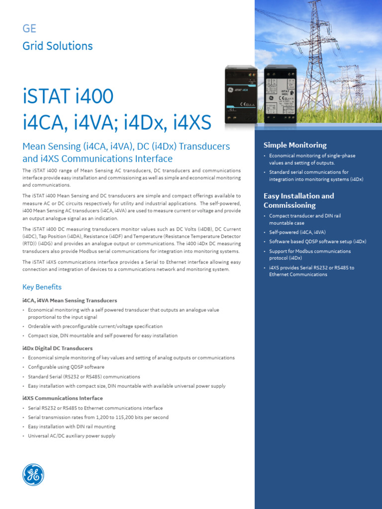 iSTAT i400 Transducers Overview | PDF | Power Supply | Direct Current