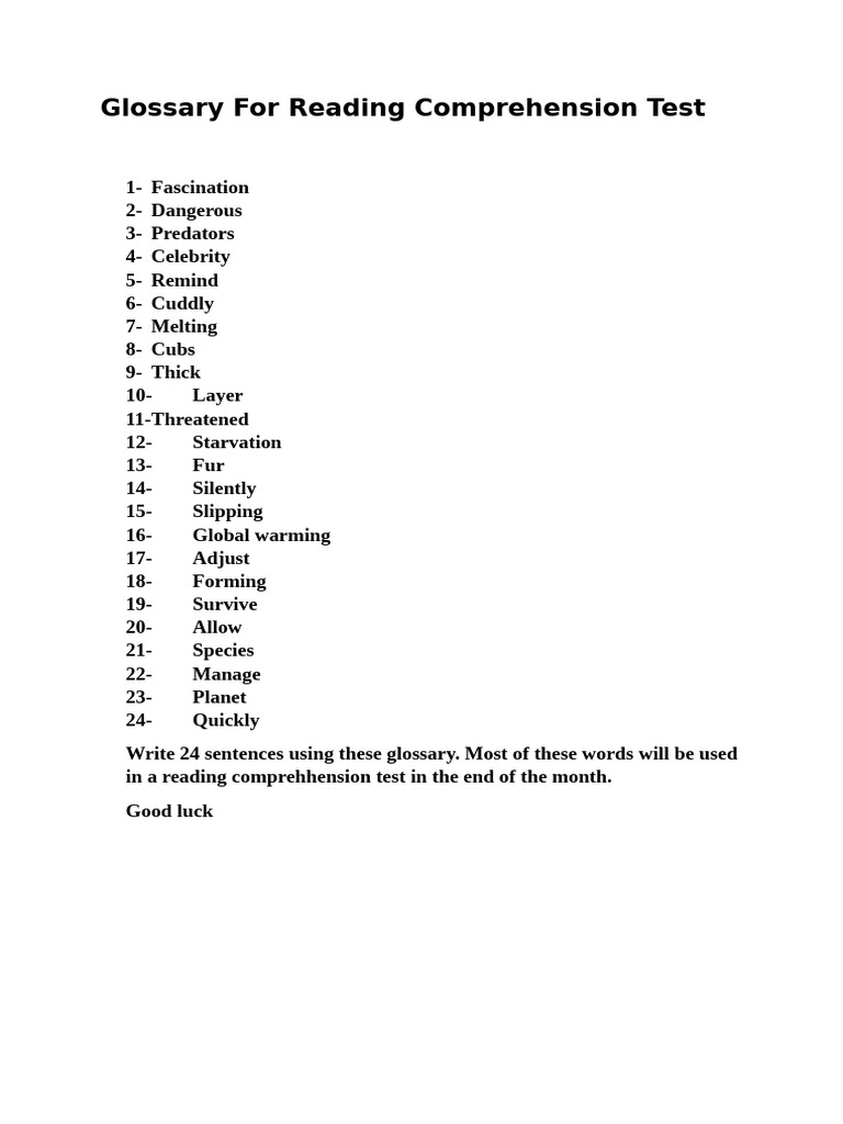 Glossary Reading Test | PDF