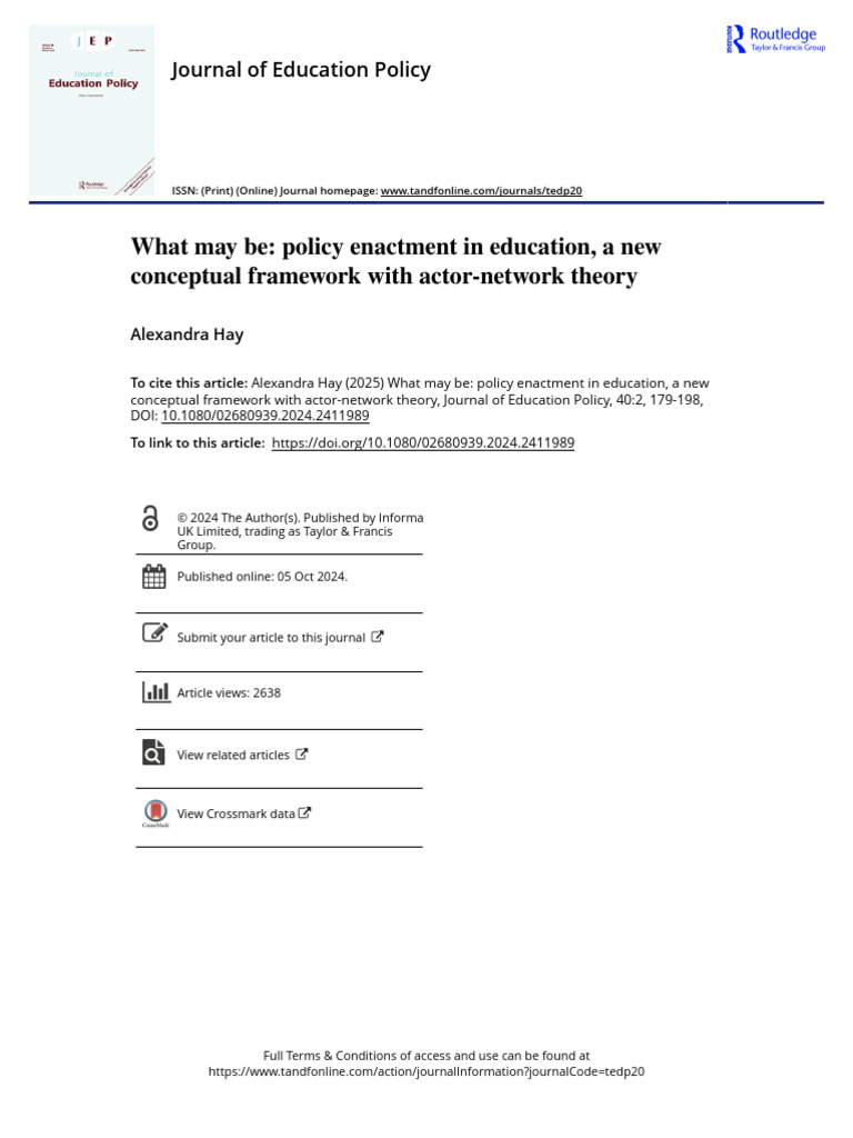What May Be Policy Enactment in Education A New Conceptual Framework ...