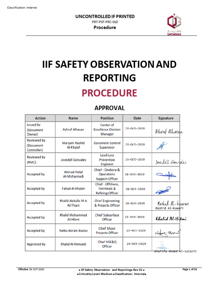 IIF Safety Observation Procedure | PDF | Safety | Risk
