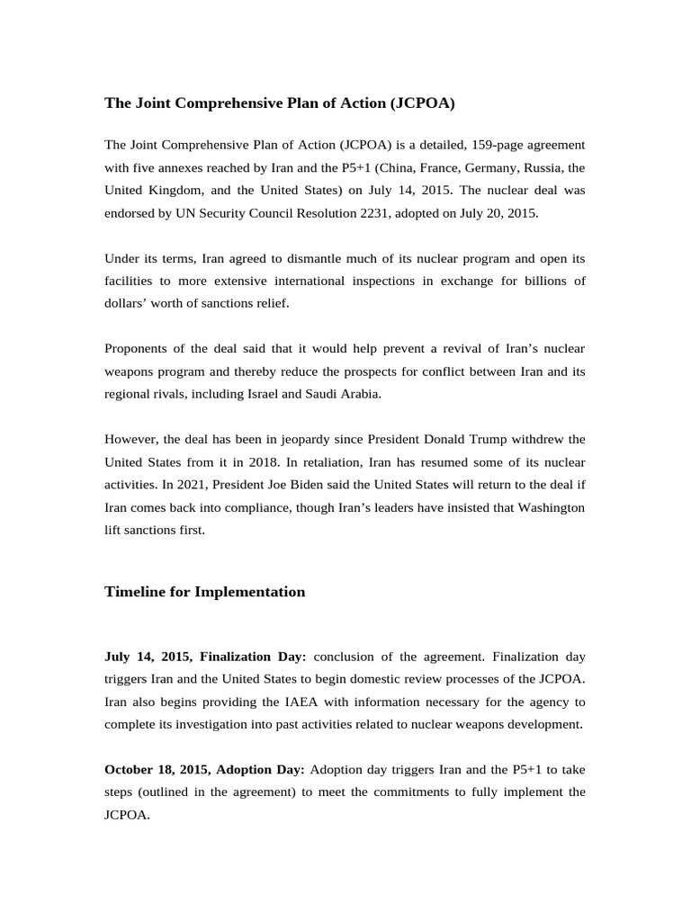 Overview of the Iran Nuclear Deal (JCPOA) | PDF | Joint Comprehensive ...